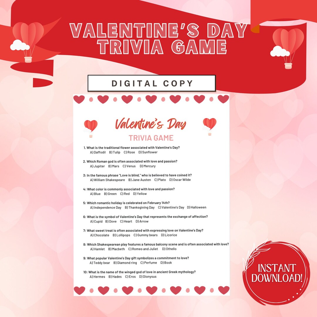 Valentines Day Trivia Game, Valentines Day Trivia Quiz, Valentines Day ...