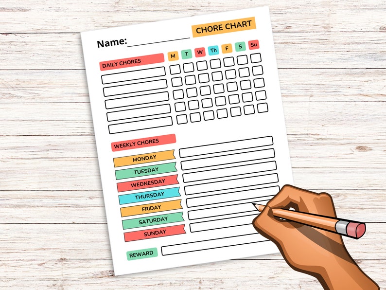 Chore Chart Printable, Chore Chart, Weekly Checklist, Chore Printable ...