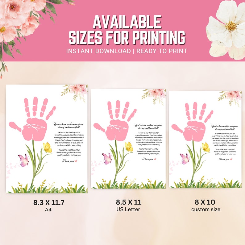 Flower Handprint Art, Grandma Day Handprint, Handprint Poem, Gift From ...