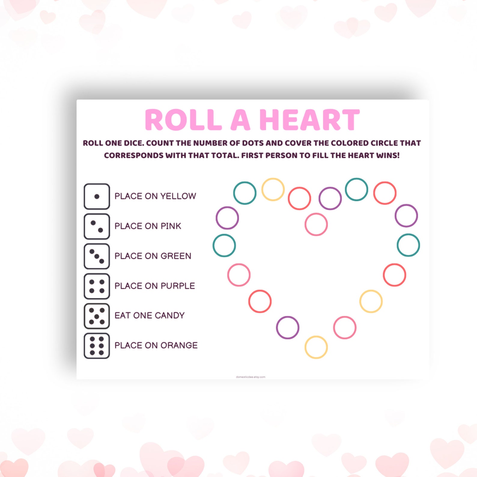 Roll A Heart Candy Dice Game, Valentine's Day Party Game, Kid's ...
