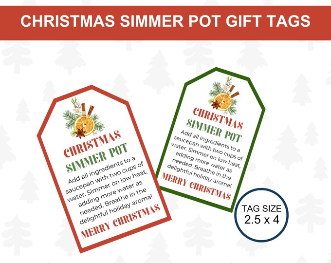 Christmas Simmer Pot Tag, Holiday Stovetop Potpourri Gift Tag ...