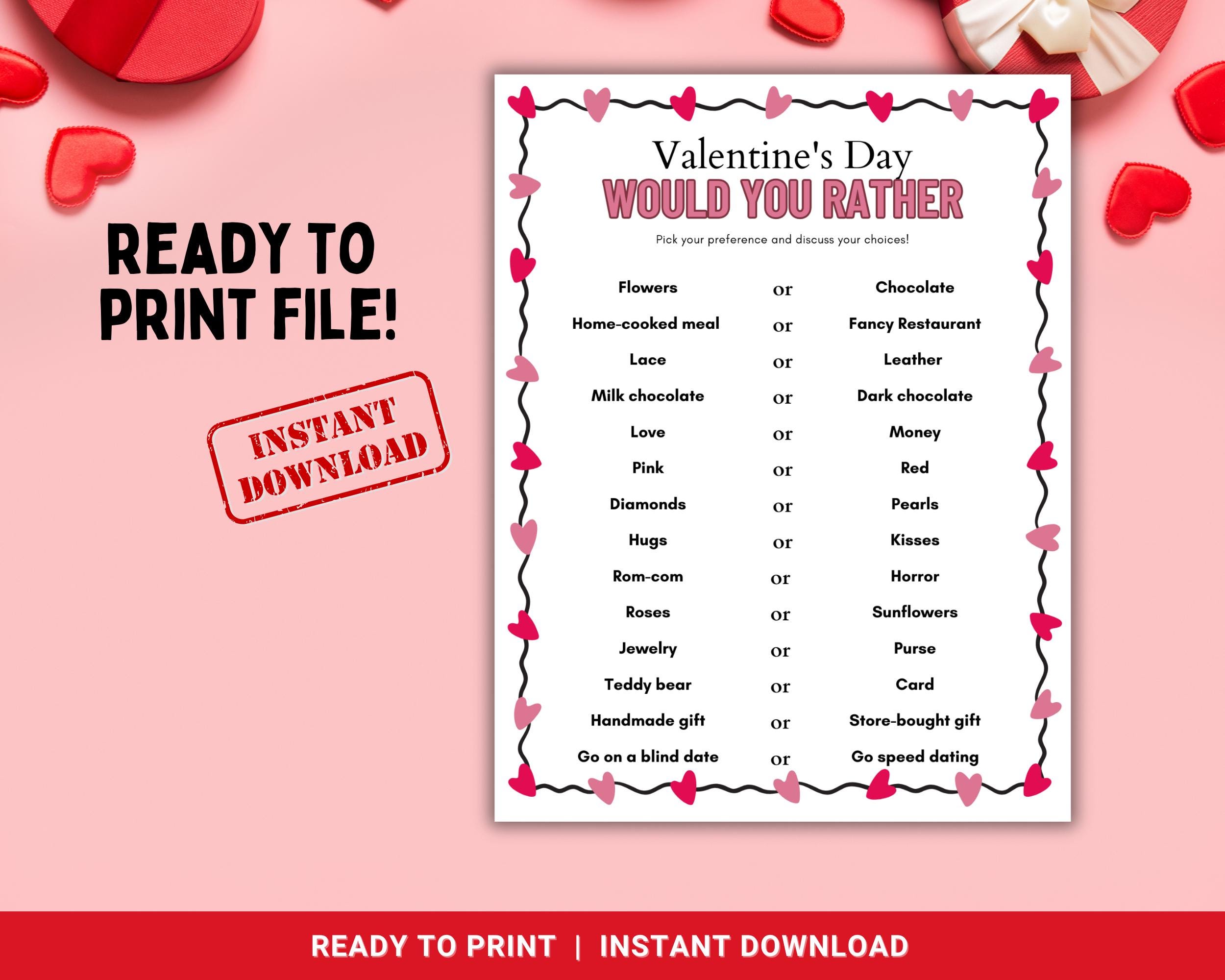 Valentine's Would You Rather, Printable Valentine's Day This or That ...