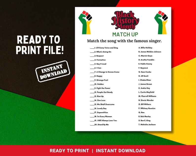 Black History Trivia Game, Black History Month Music Trivia, African ...