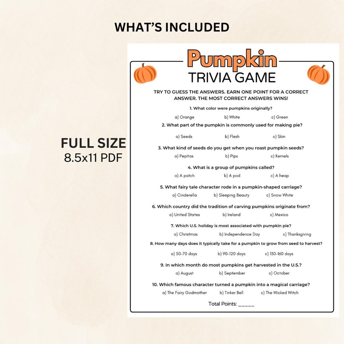 Pumpkin Trivia Game, Printable Pumpkin Trivia, Fall Trivia Game ...