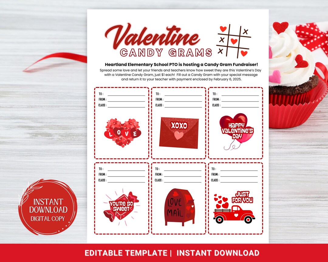 Valentine's Day Candy Gram Template, Valentine Candy Gram Flyer ...