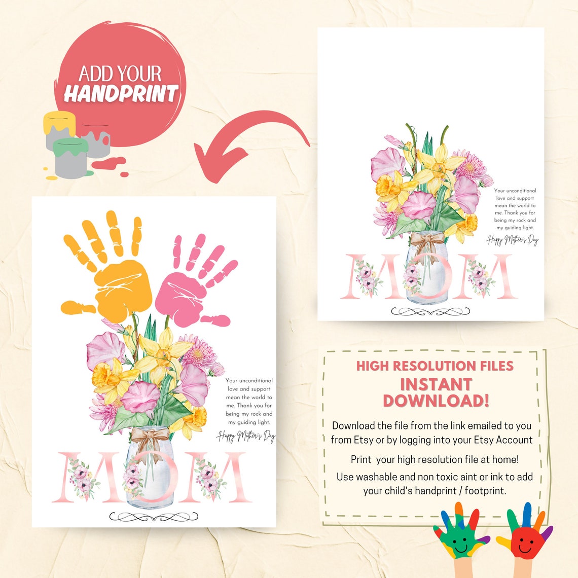 Handprint Craft Art, Printable Mother's Day, for Moms Handprint, Gift ...