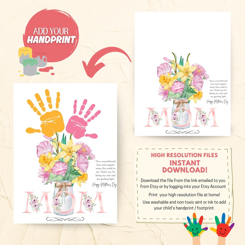 Handprint Craft Art, Printable Mother's Day, for Moms Handprint, Gift ...