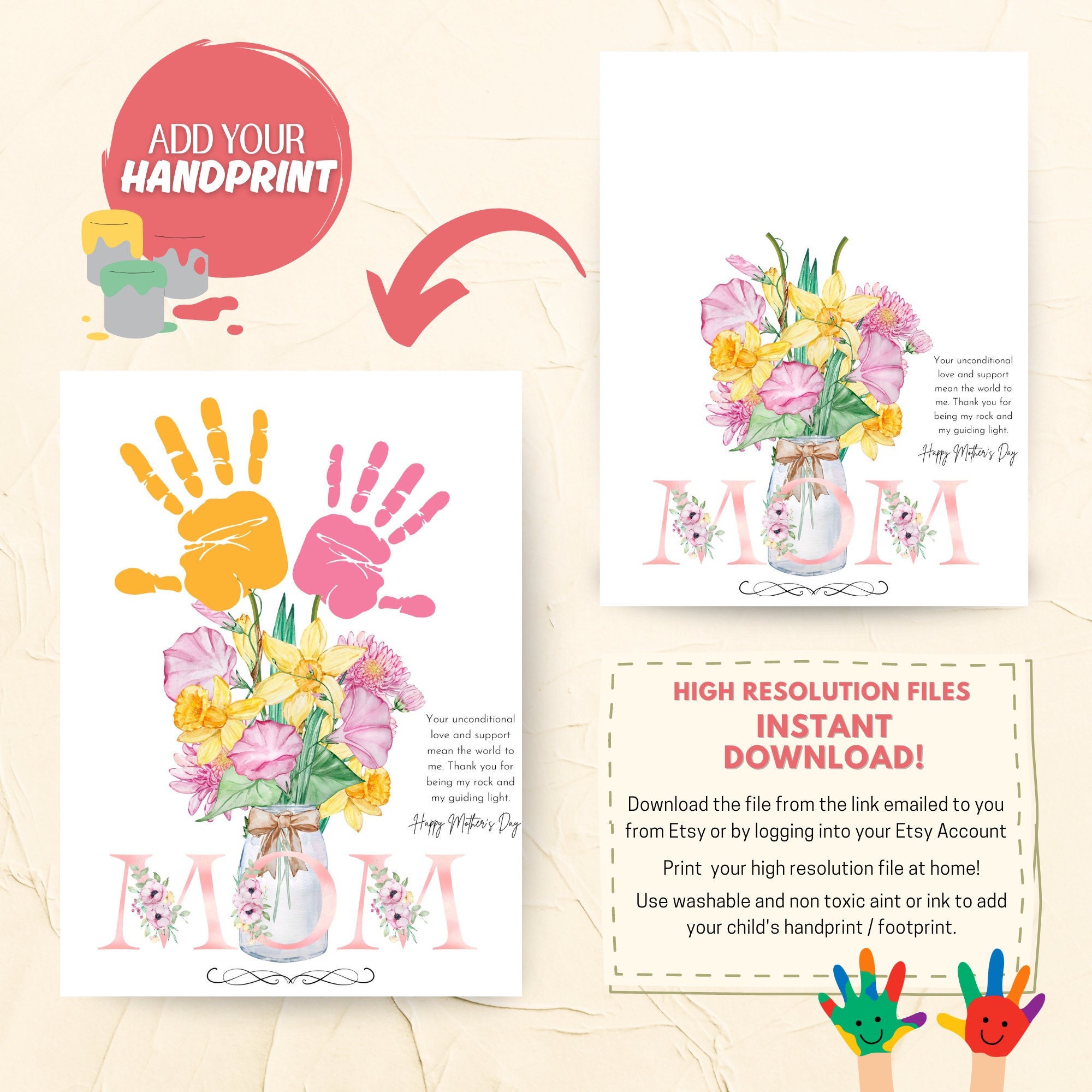 Handprint Craft Art, Printable Mother's Day, for Moms Handprint, Gift ...