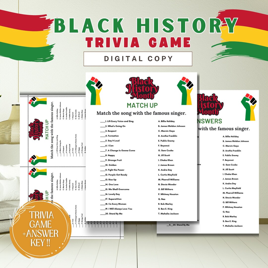 Black History Trivia Game, Black History Month Music Trivia, African American History Quiz ...
