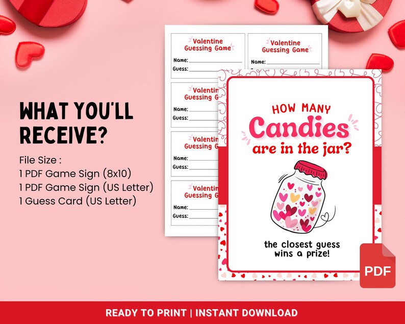 Valentine Game, Guess How Many Candies in Jar, Valentine Candy Game ...