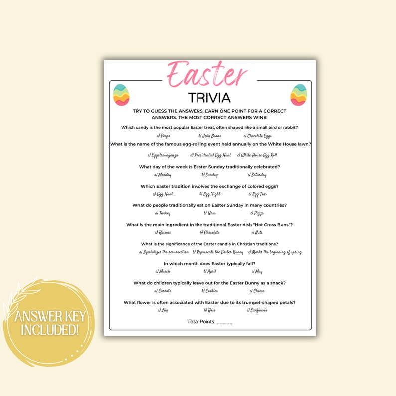 Easter Games, Easter Trivia Party Game, Adult Trivia Game, Printable ...