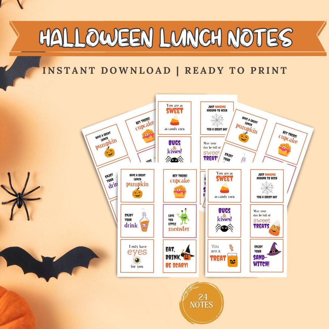 Halloween Lunch Box Notes Printable, Kids Lunch Notes, School Lunchbox ...