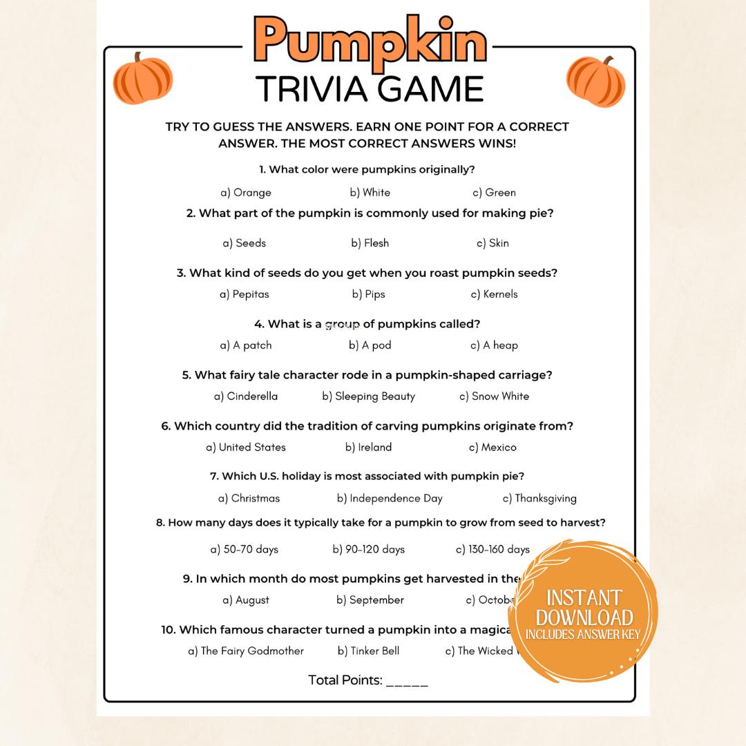 Pumpkin Trivia Game, Printable Pumpkin Trivia, Fall Trivia Game ...