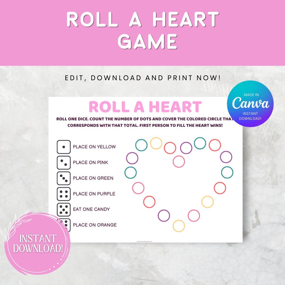 Roll A Heart Candy Dice Game, Valentine's Day Party Game, Kid's ...
