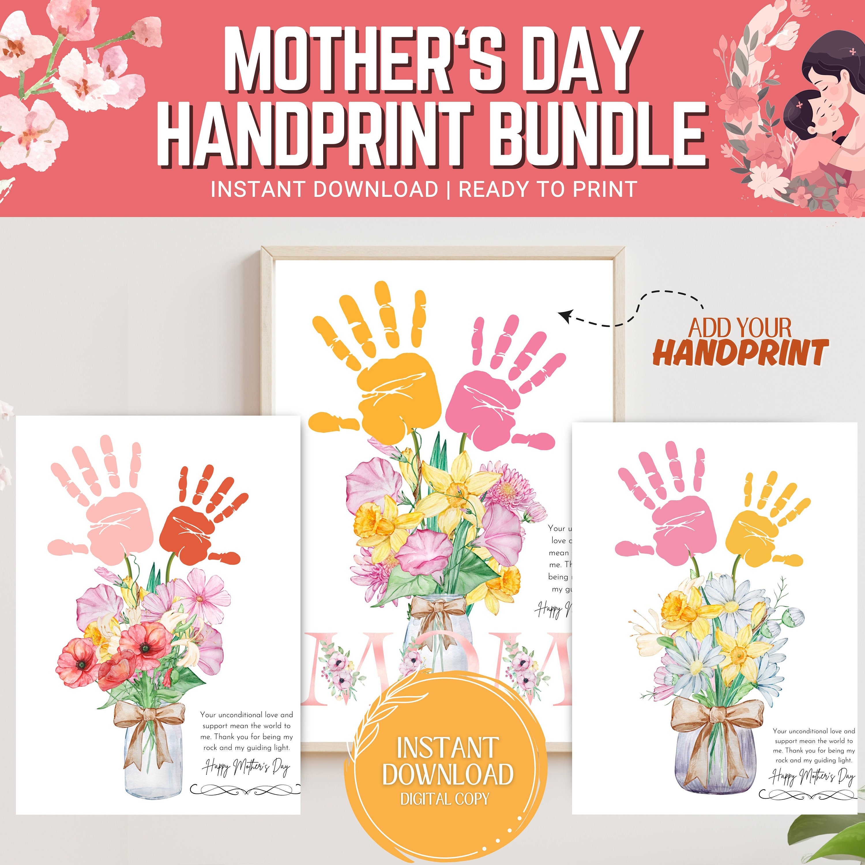 Handprint Craft Art, Printable Mother's Day, for Moms Handprint, Gift ...