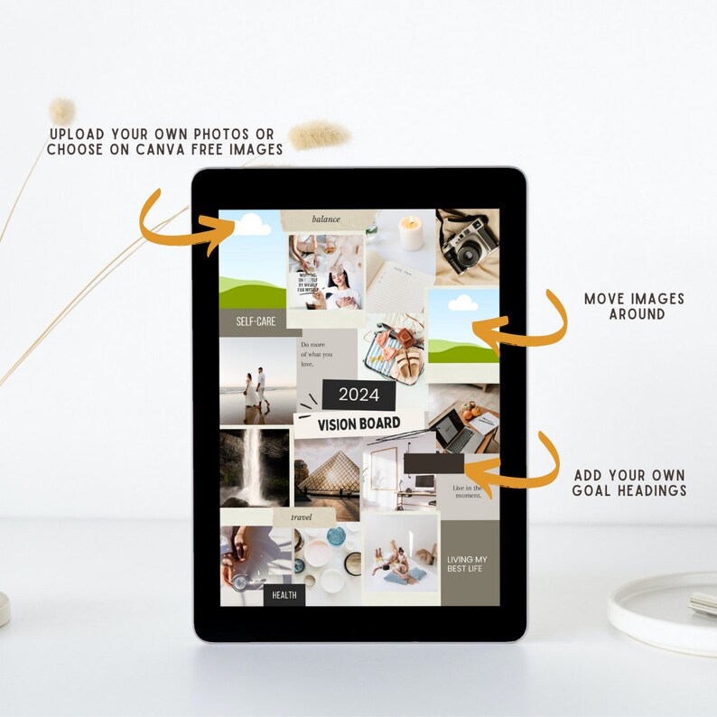 Digital Vision Board Template, Fully Editable Drag and Drop Canva ...