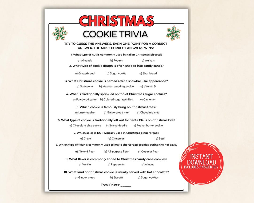 Christmas Cookie Trivia Game, Fun Holiday Games, Christmas Party Games ...
