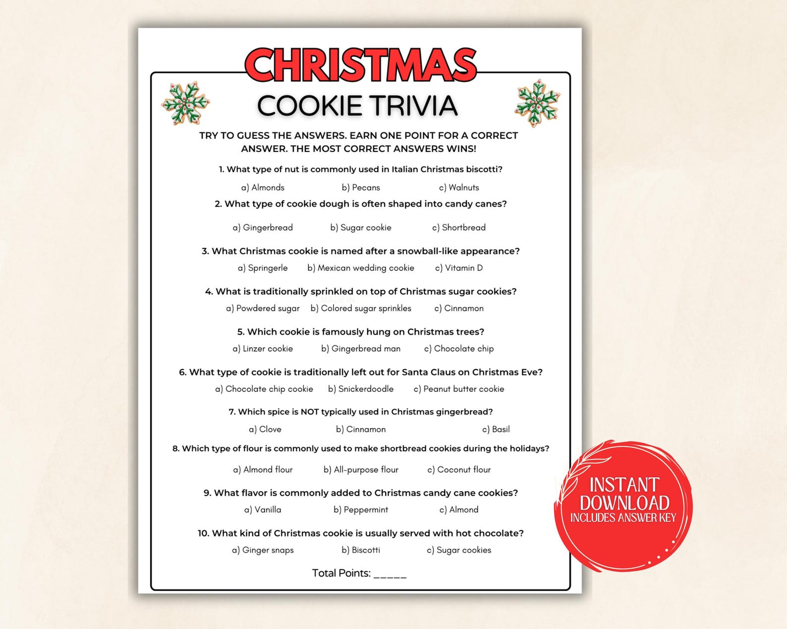 Christmas Cookie Trivia Game, Fun Holiday Games, Christmas Party Games ...