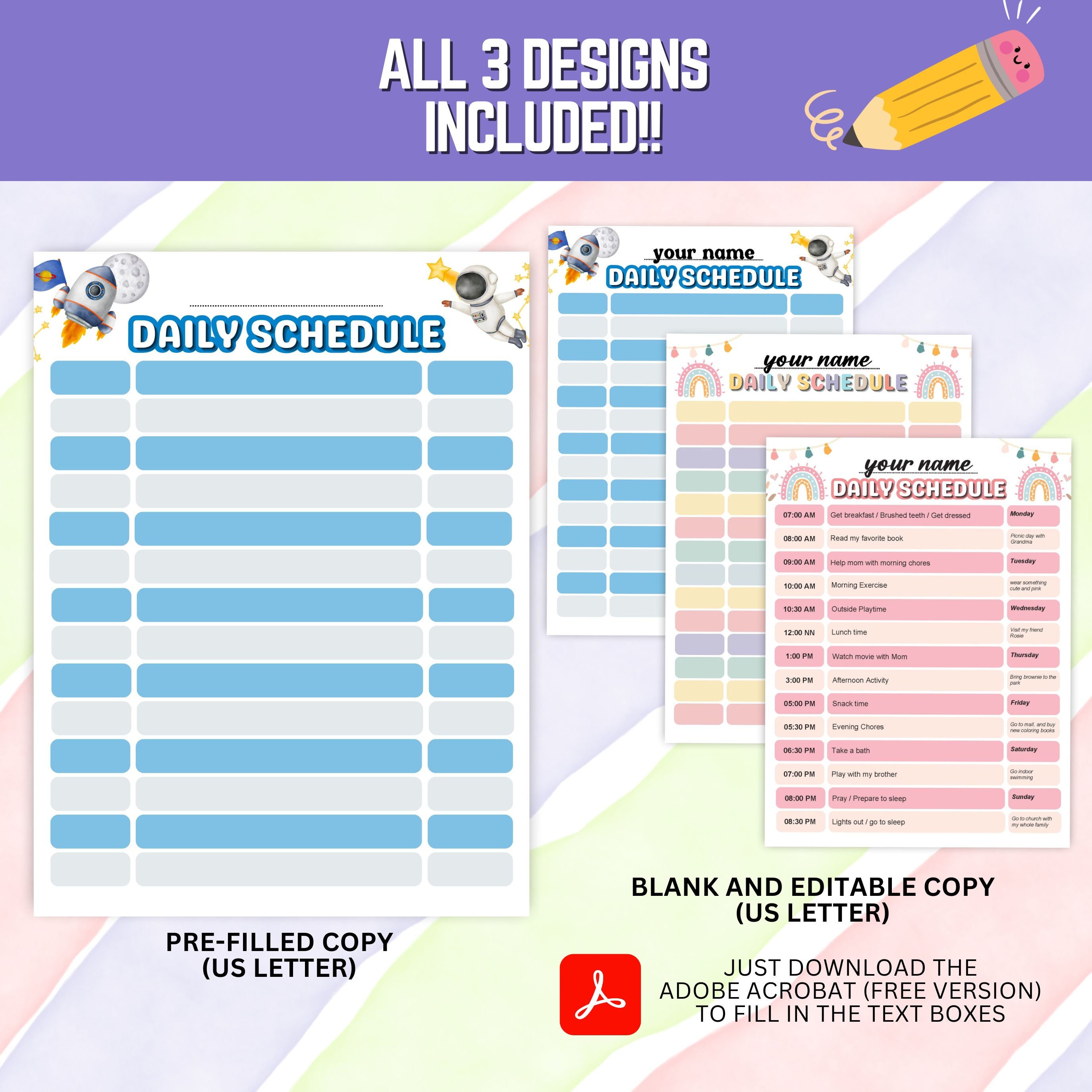 Editable Daily Schedule for Kids, Kids Daily Schedule, Kids Daily ...