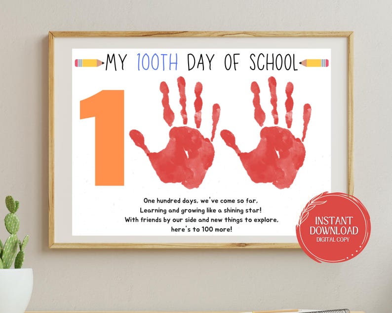 100 Days of School Handprint Poem, School Handprint Art, Preschool ...