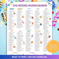 2026 National Holidays Calendar Printable, Funny Holiday List, Wacky ...