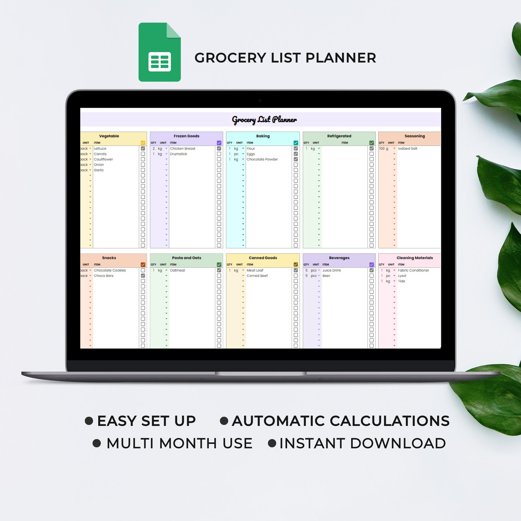 Editable Grocery List, Grocery List Google Sheet, Shopping List ...