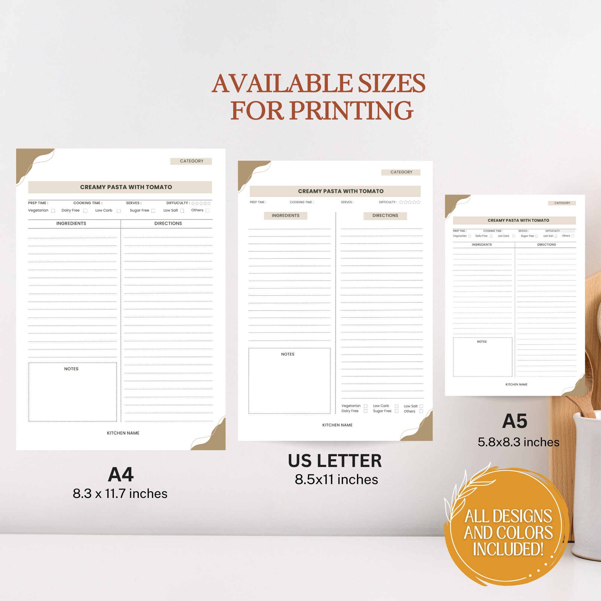 Minimal Recipe Template, Printable Recipe Book, Blank Recipe Page ...