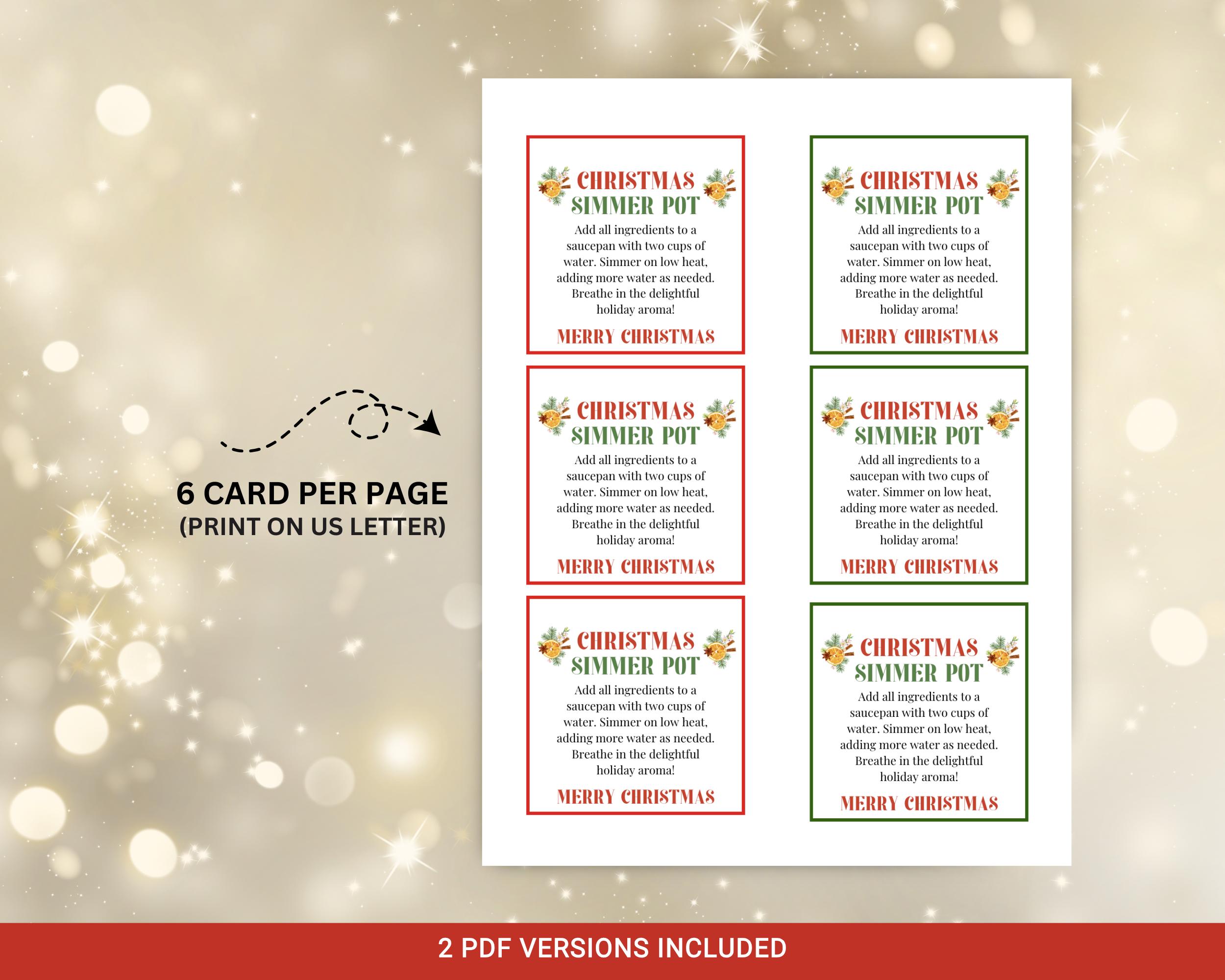 Christmas Potpourri Gift Tag, Printable Simmering Potpourri Tag ...