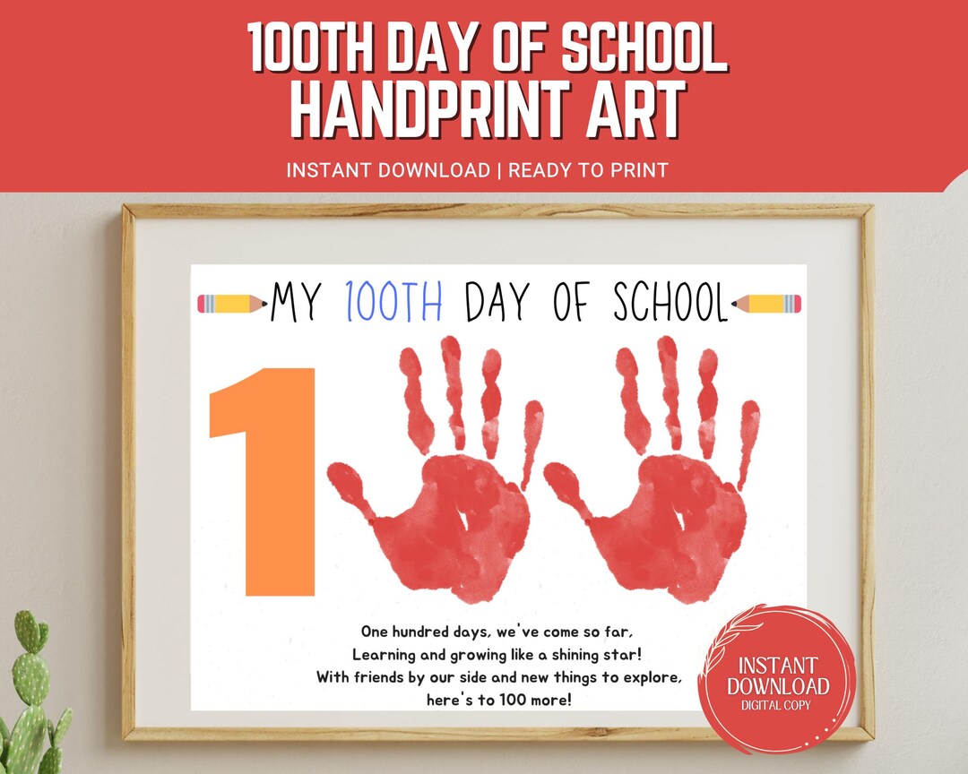 100 Days of School Handprint Poem, School Handprint Art, Preschool ...