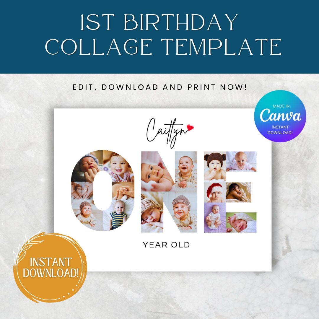 First Birthday Poster Photo Collage, First Birthday Photo Collage ...