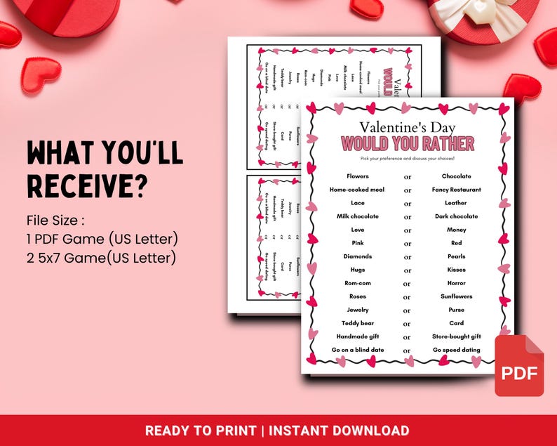 Valentine's Would You Rather, Printable Valentine's Day This or That ...