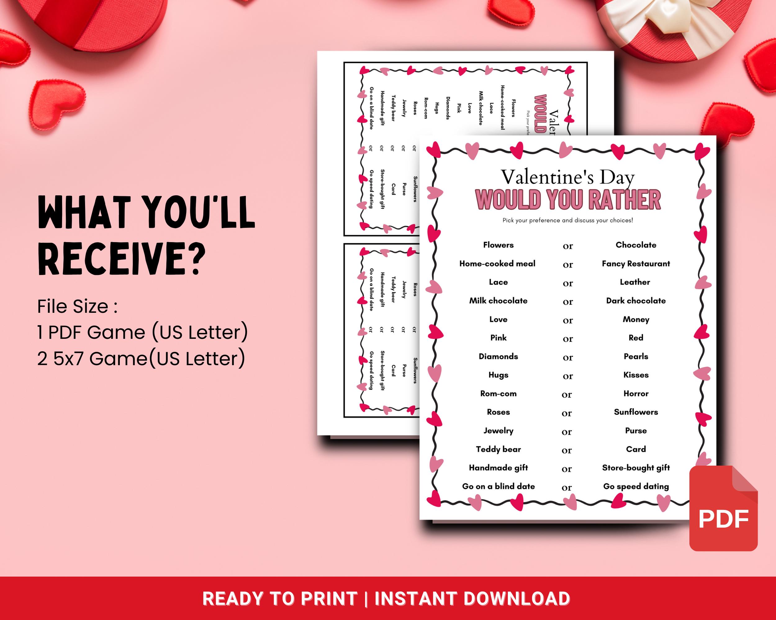 Valentine's Would You Rather, Printable Valentine's Day This or That ...