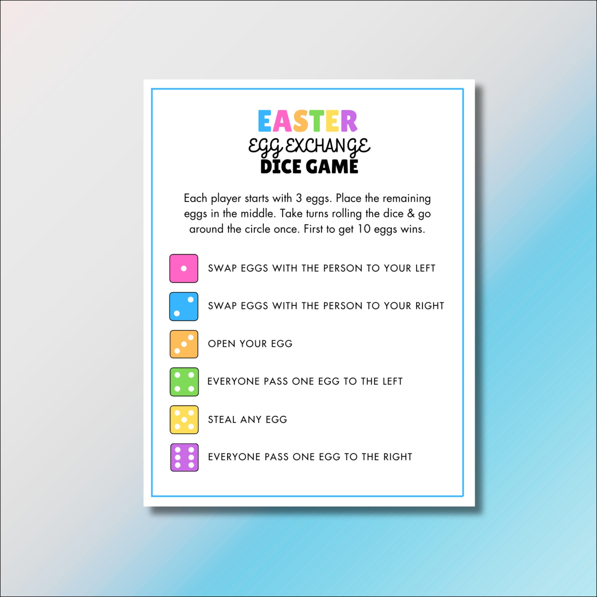 Easter Egg Exchange Dice Game, Printable Easter Games, Easter Group ...