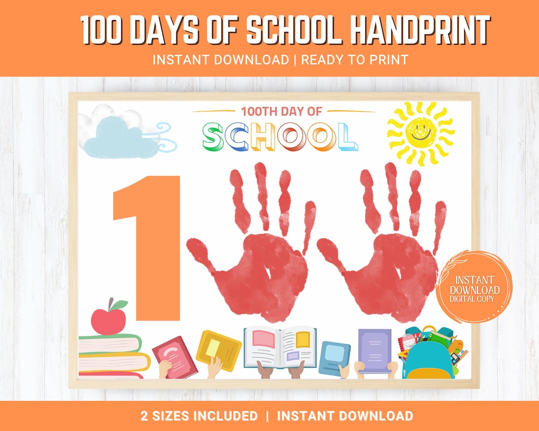 100 Days of School Handprint Art, Happy 100 Days of School, Preschool ...
