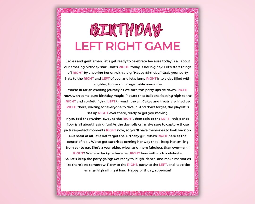 Birthday Left Right Game, Pass the Prize Birthday Game, Left Right ...