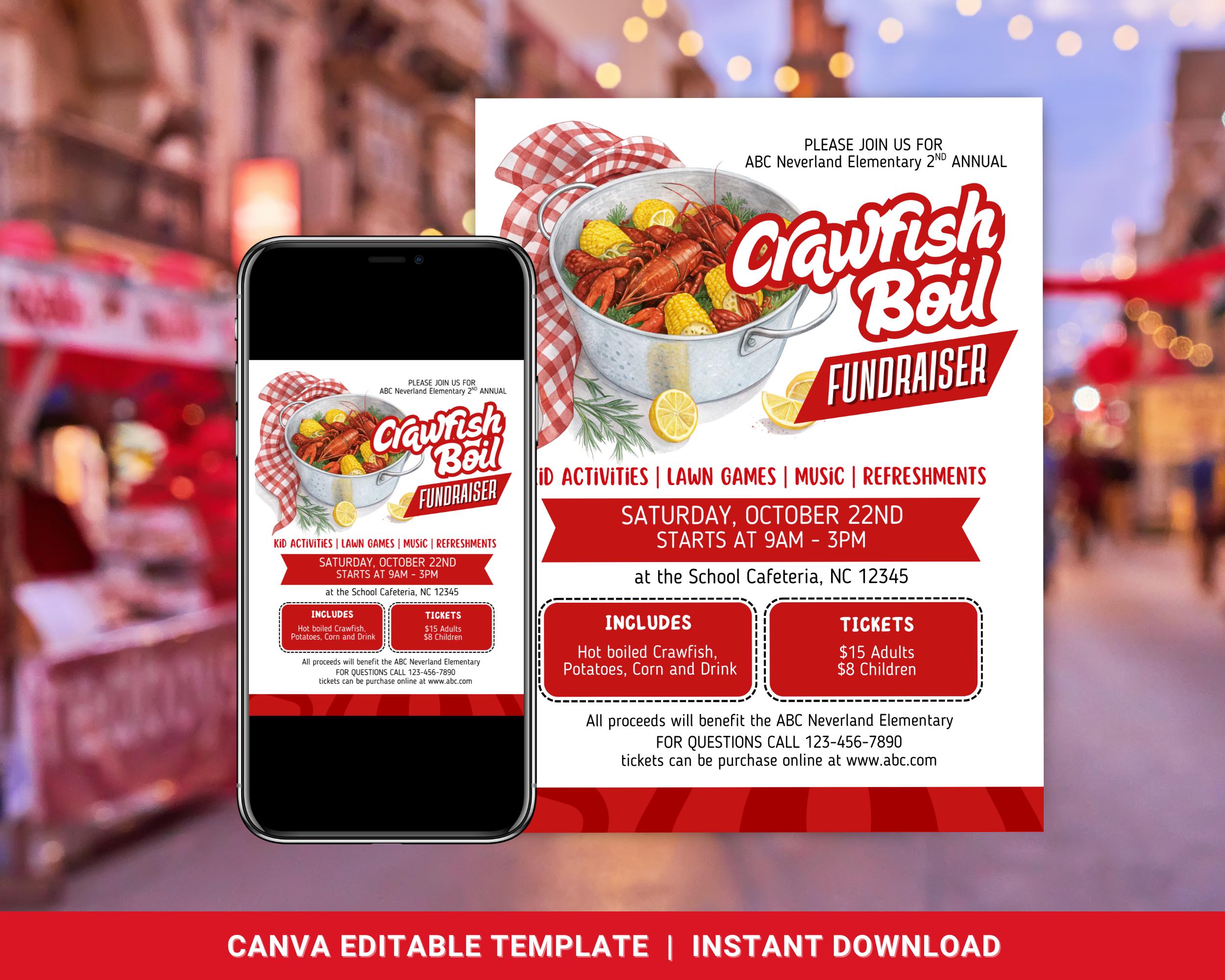 Crawfish Boil Flyer, Editable Crawfish Boil Fundraiser Flyer Template ...