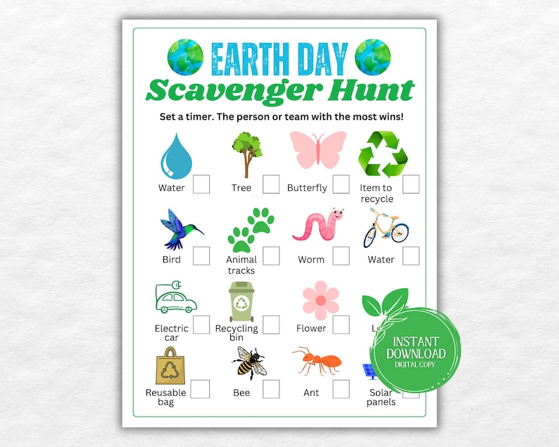 Printable Earth Day Scavenger Hunt, Kids Nature Activity, Nature ...