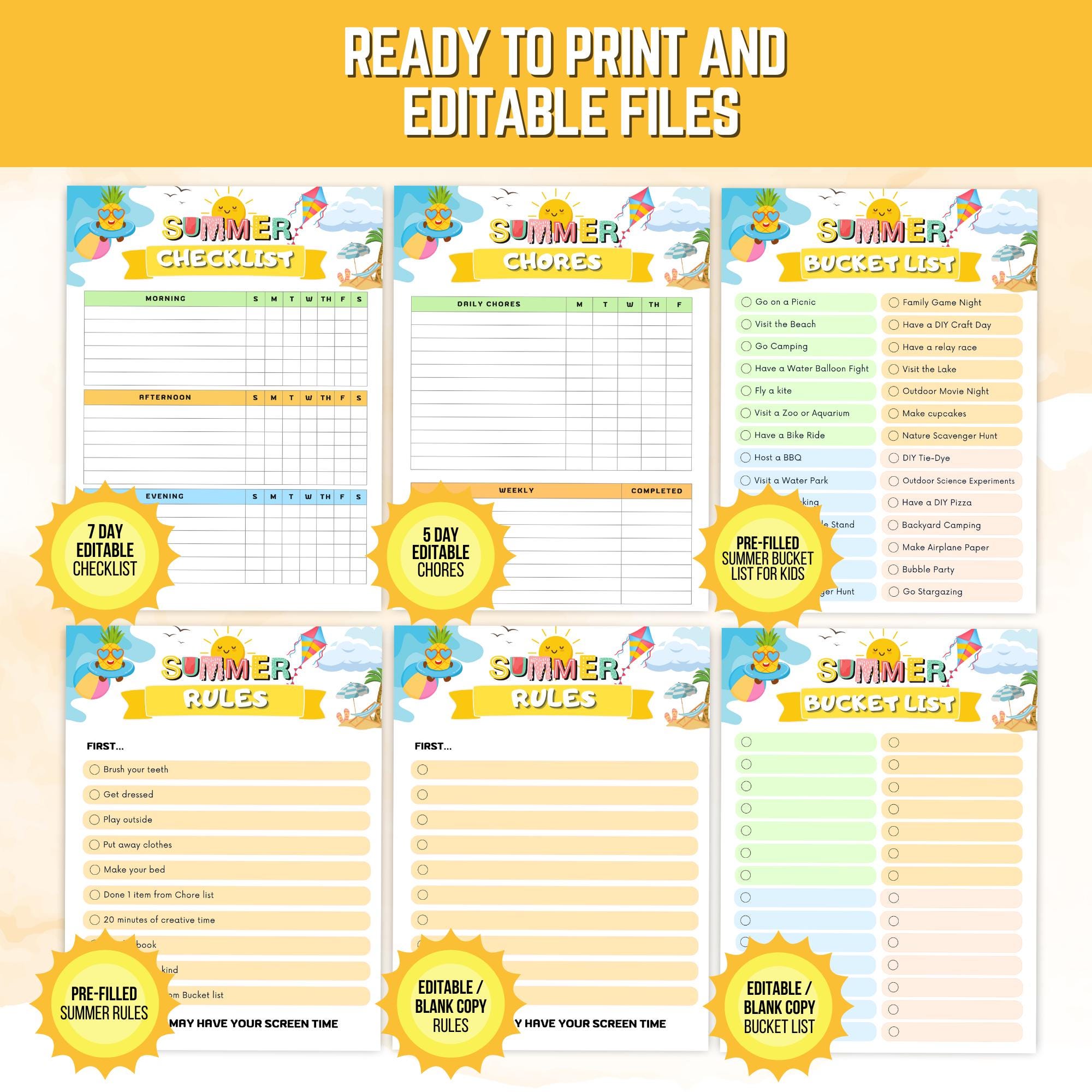 Printable Editable SUMMER 2025 Kids Summer Schedule, Kids Bucket List ...
