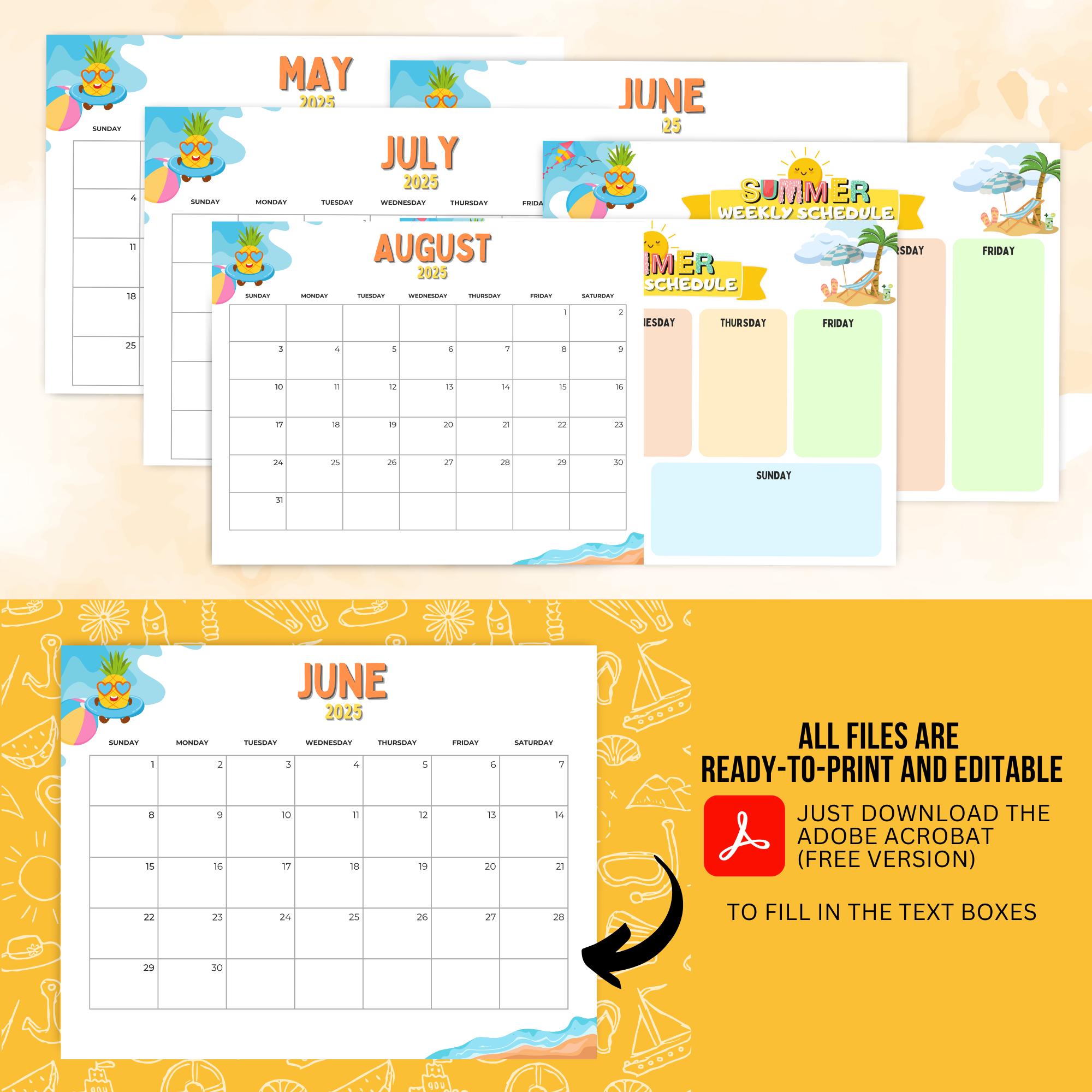 Printable Editable SUMMER 2025 Kids Summer Schedule, Kids Bucket List ...