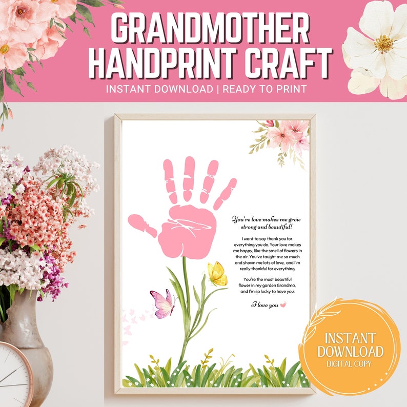Flower Handprint Art, Grandma Day Handprint, Handprint Poem, Gift From ...