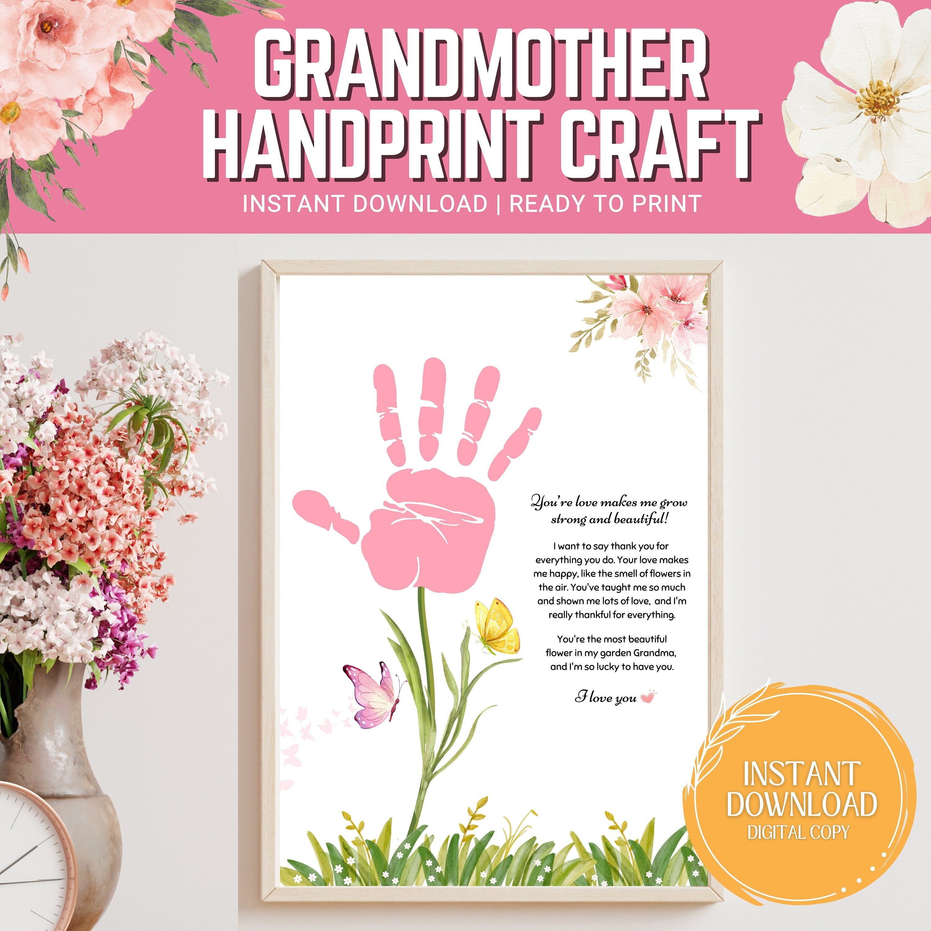 Flower Handprint Art, Grandma Day Handprint, Handprint Poem, Gift From ...