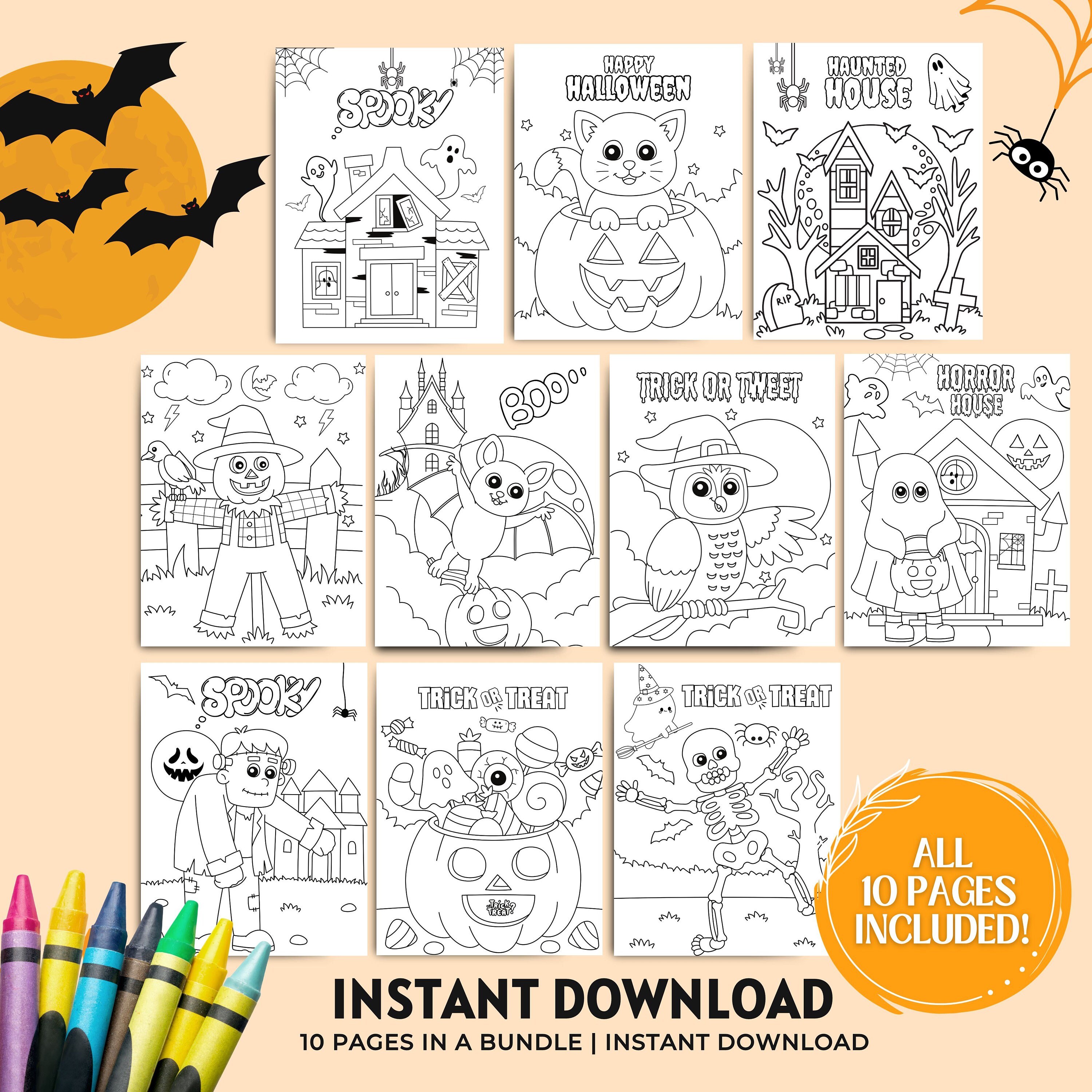 Halloween Coloring Pages for Kids, Halloween Activity, Halloween ...