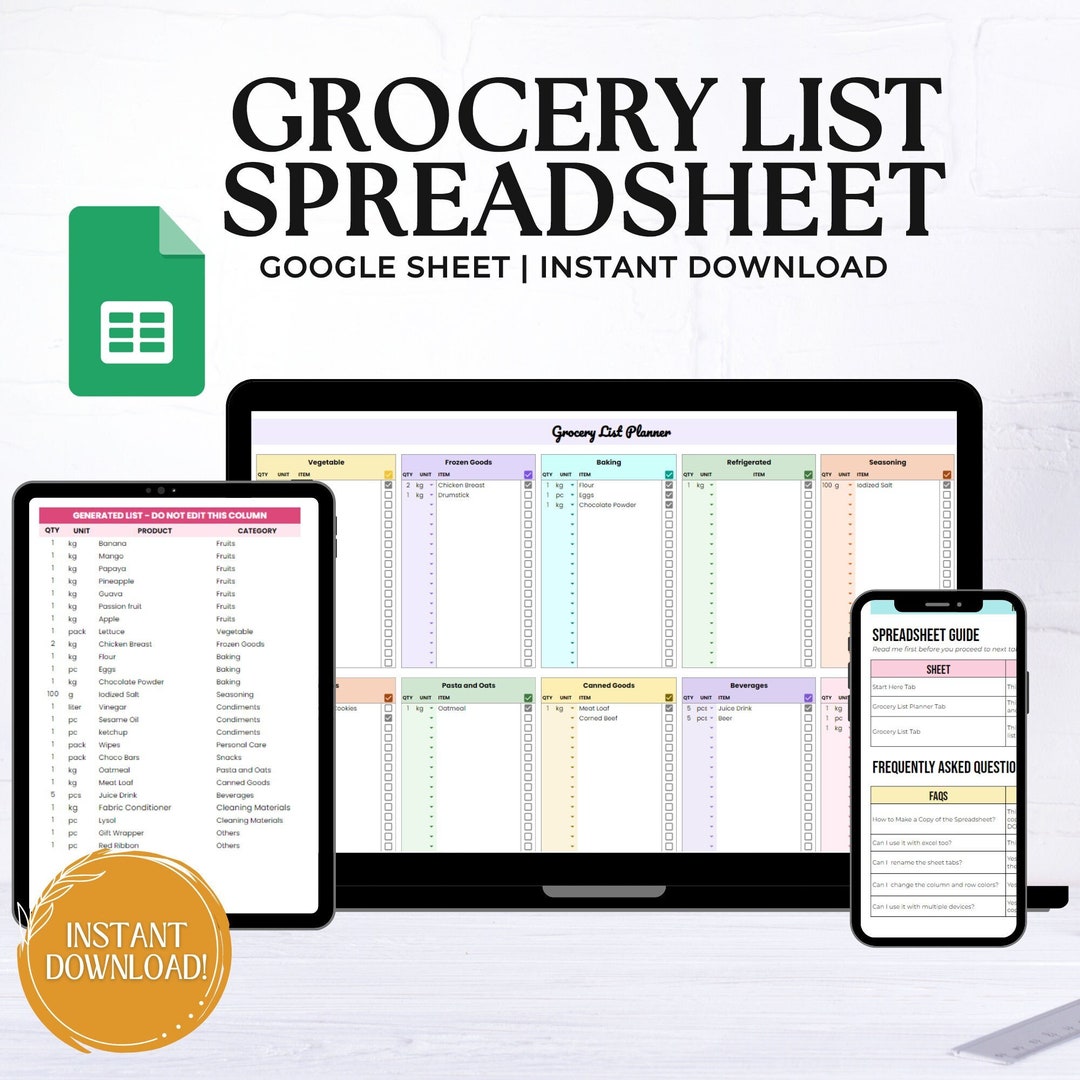 Editable Grocery List, Grocery List Google Sheet, Shopping List ...