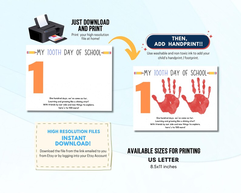 100 Days of School Handprint Poem, School Handprint Art, Preschool ...