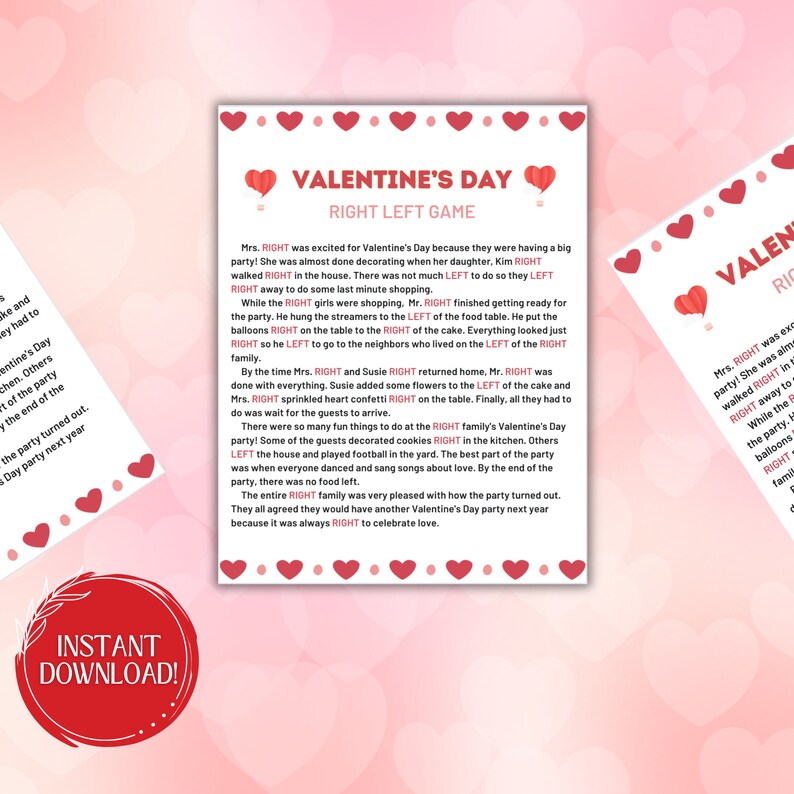 Valentine's Day Right Left Game , Valentine's Day Game, Valentine's Day ...
