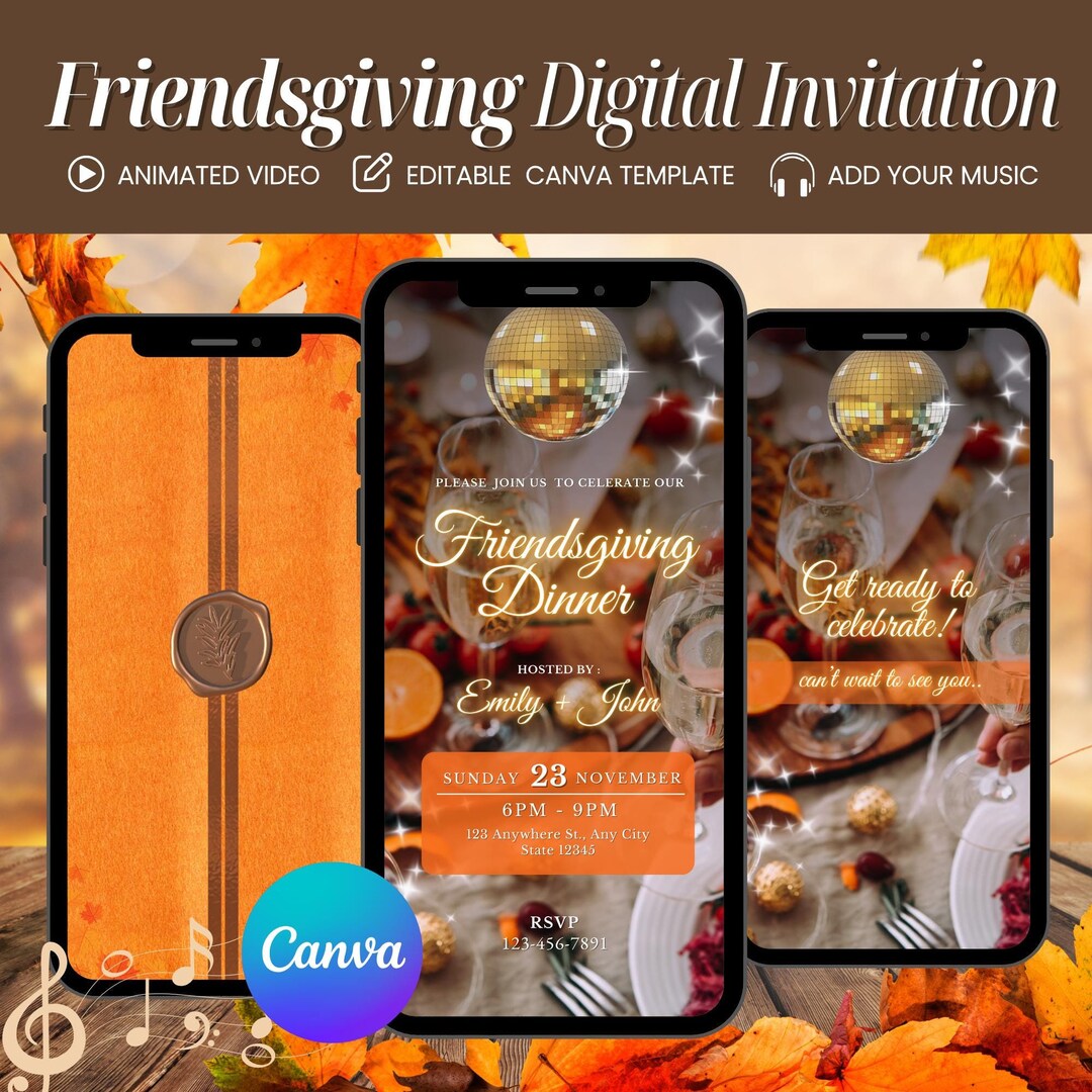 Friendsgiving Dinner Invitation, Thanksgiving Animated Invitation ...