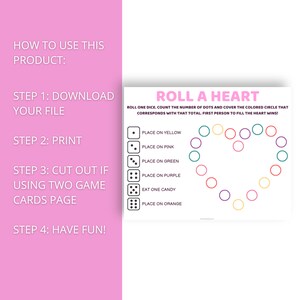 Valentine's Day Game, Roll A Heart Candy Dice Game, Valentine's Day ...