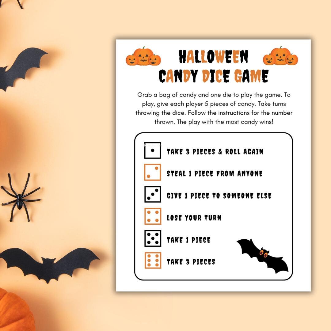 Halloween Candy Dice Game, Halloween Party Games for Kids, Halloween ...