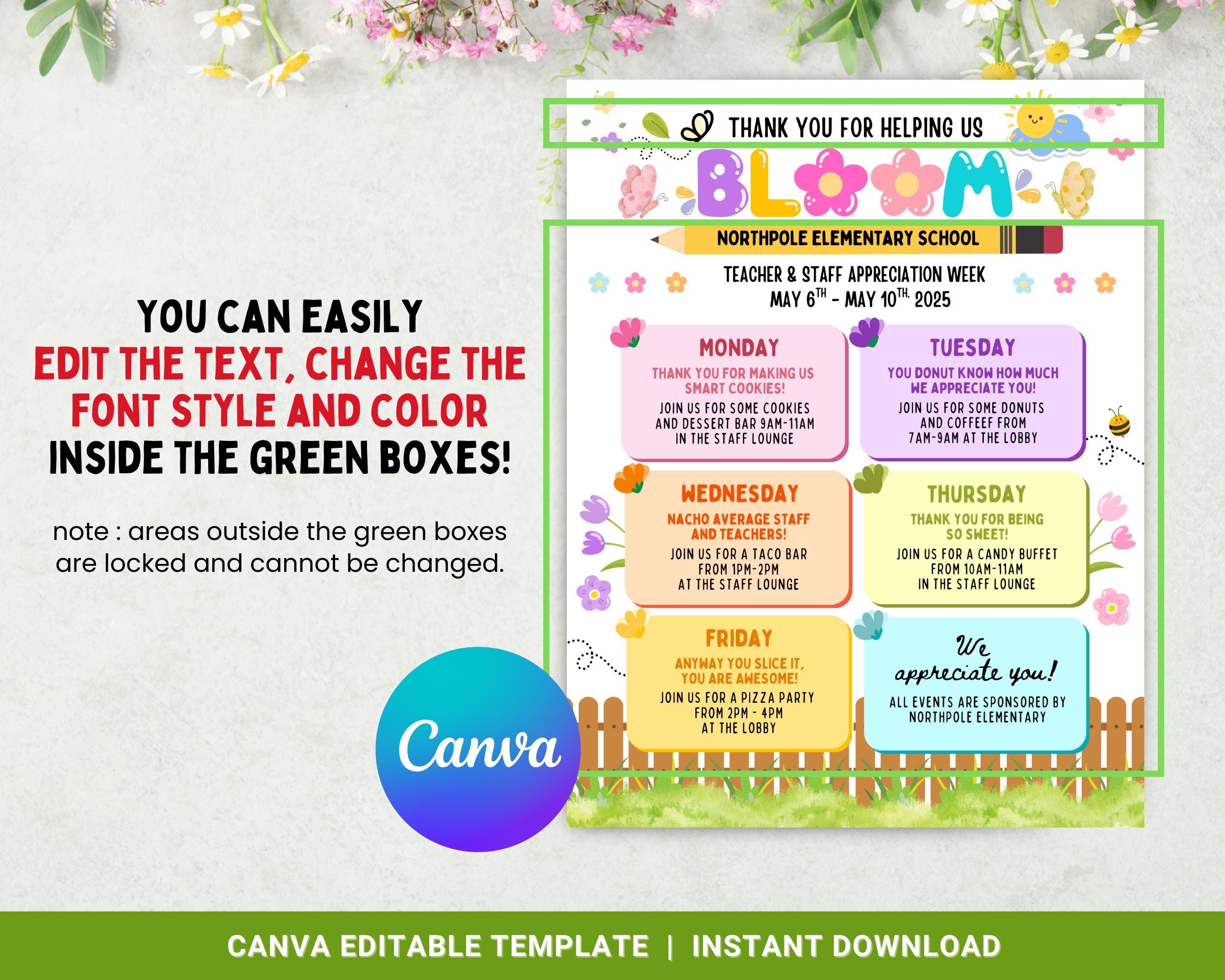 Editable Floral Teacher and Staff Appreciation Week Theme Flyer ...