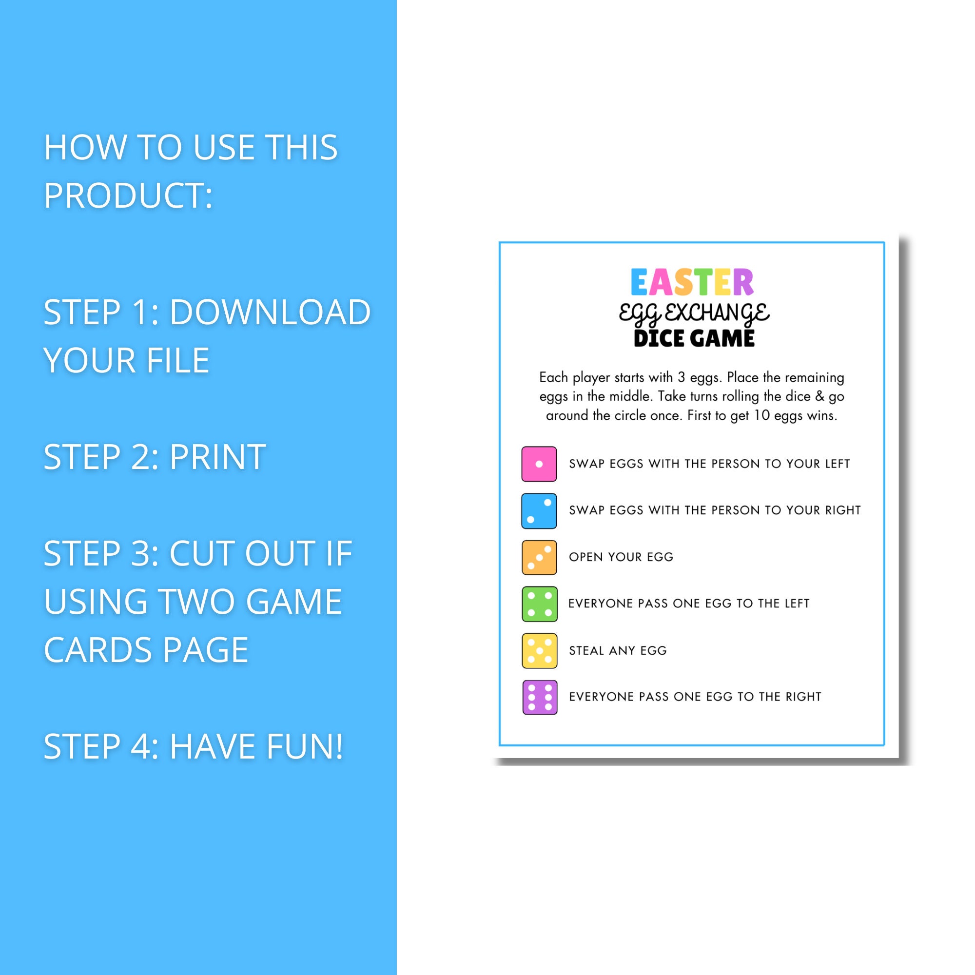 Easter Egg Exchange Dice Game, Printable Easter Games, Easter Group ...